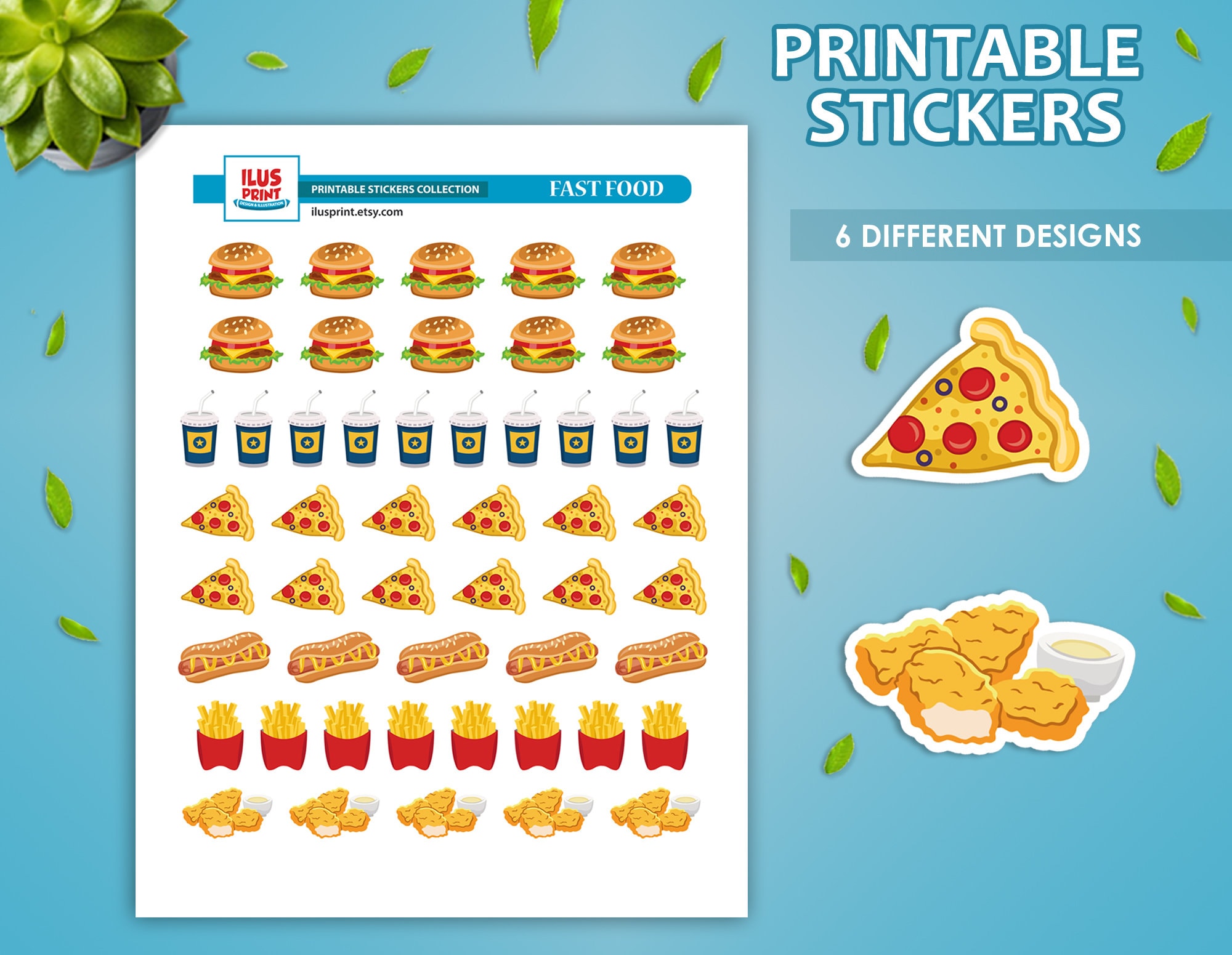FAST FOOD Printable Stickers Junk Food Stickers Nuggets Printable ...