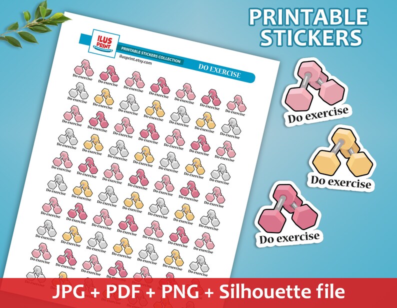 DO EXERCISE Printable Stickers Dumbbell Planner Stickers Strength ...