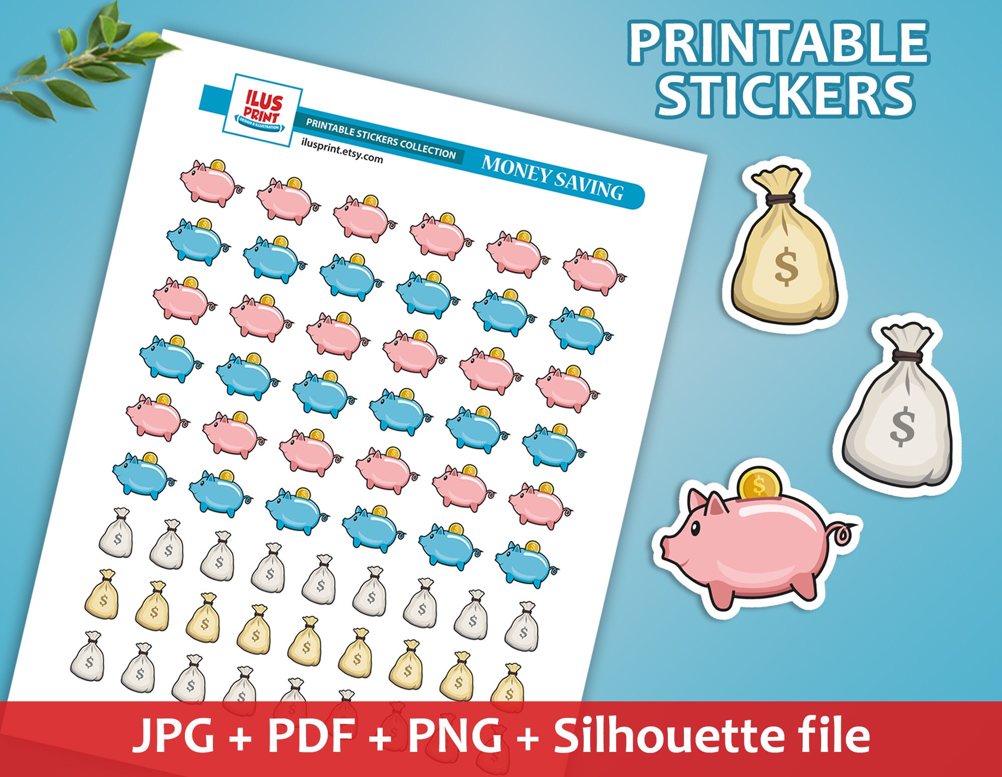 MONEY SAVING Printable Stickers | Piggy Bank Stickers | Money Bag ...