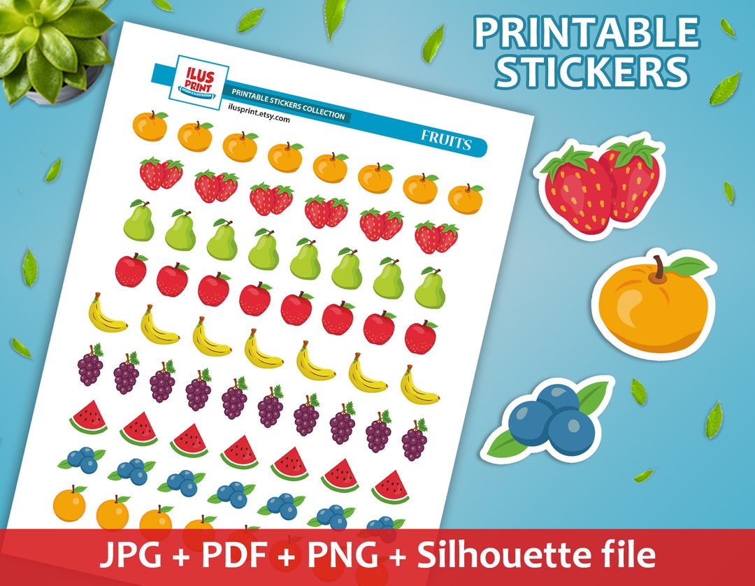 FRUITS Printable Stickers Fruit Planner Tangerine Stickers Strawberry ...