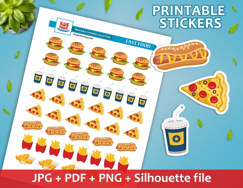 FAST FOOD Printable Stickers | Junk Food Stickers | Nuggets Printable ...