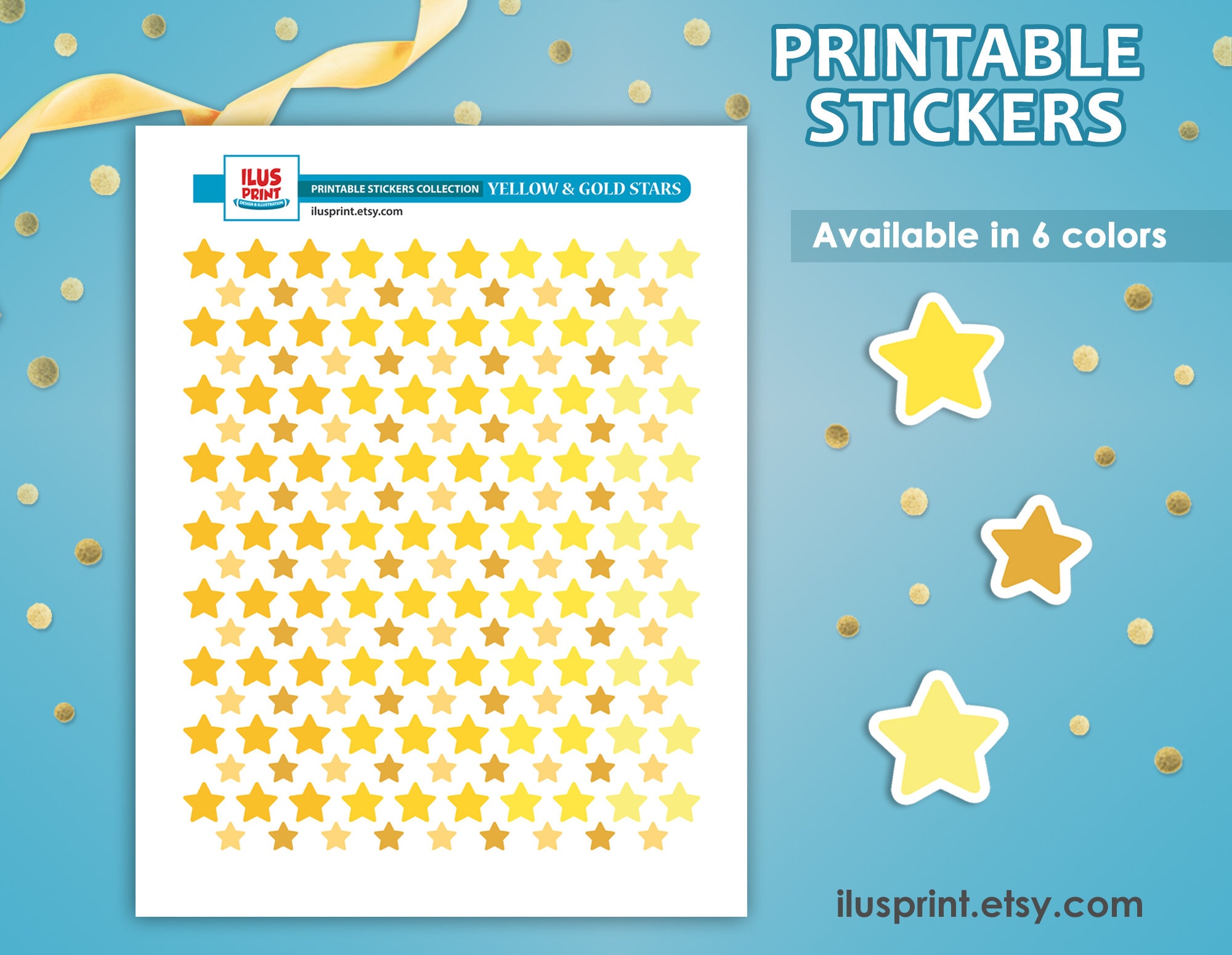 YELLOW & GOLD STARS Printable Stickers Star Planner Stickers - Etsy