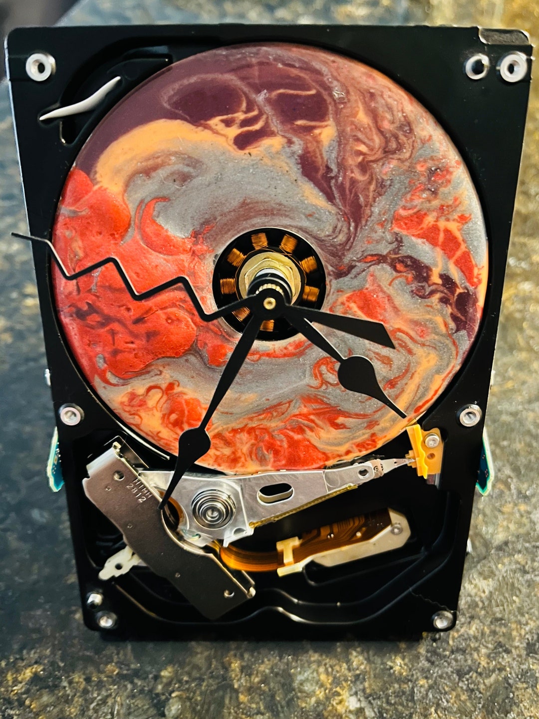 Stunning Hard Drive Clock Modern Acrylic Poured Desk Clock - Etsy