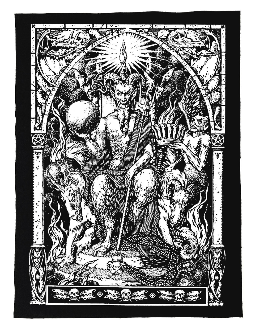 Satan Sitting Upon Throne Back Patch - Bernard Zuber, Satan Back Patch, Devil, Sorcery, Occult ...