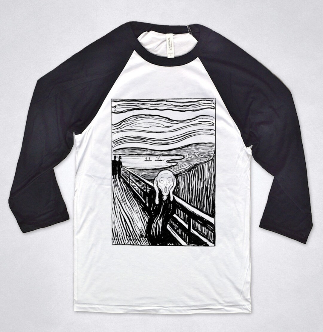 Edvard Munch 3/4-sleeve Baseball T-shirt the Scream 1893 Monochromatic ...