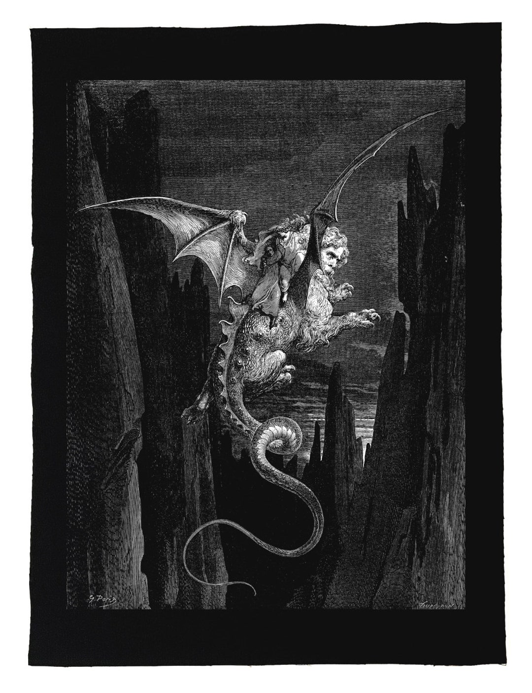 Gustave Dore Back Patch - Descent of the Abyss on Geryon's Back, Art ...