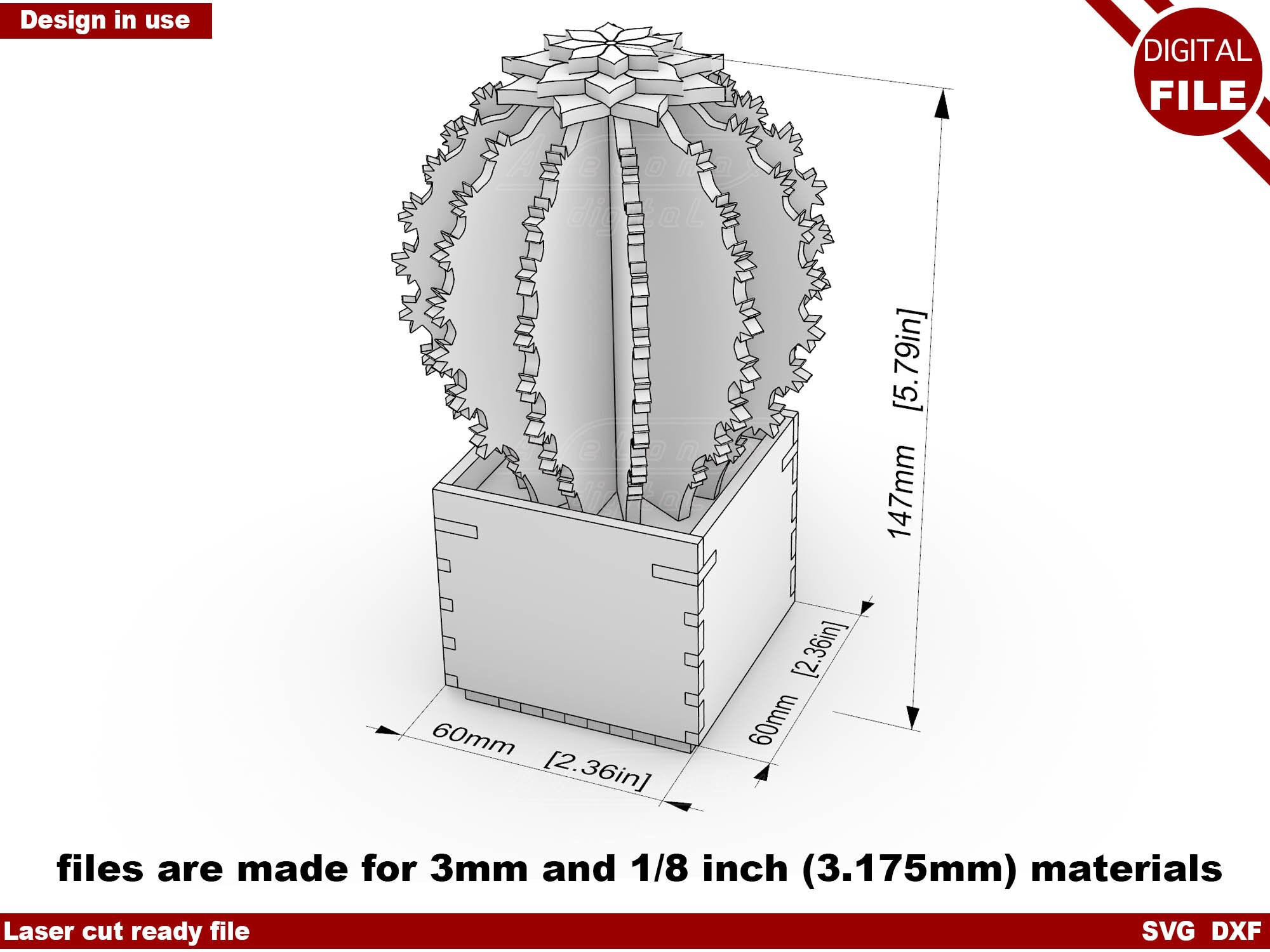 3D Cactus Favor Box Laser Cut File, Wooden Cactus Plant Gift Box SVG ...