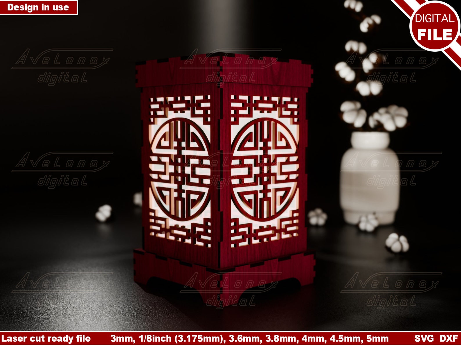 Asian Tabletop Lantern Cut File, Decorative Wooden Candle Holder ...