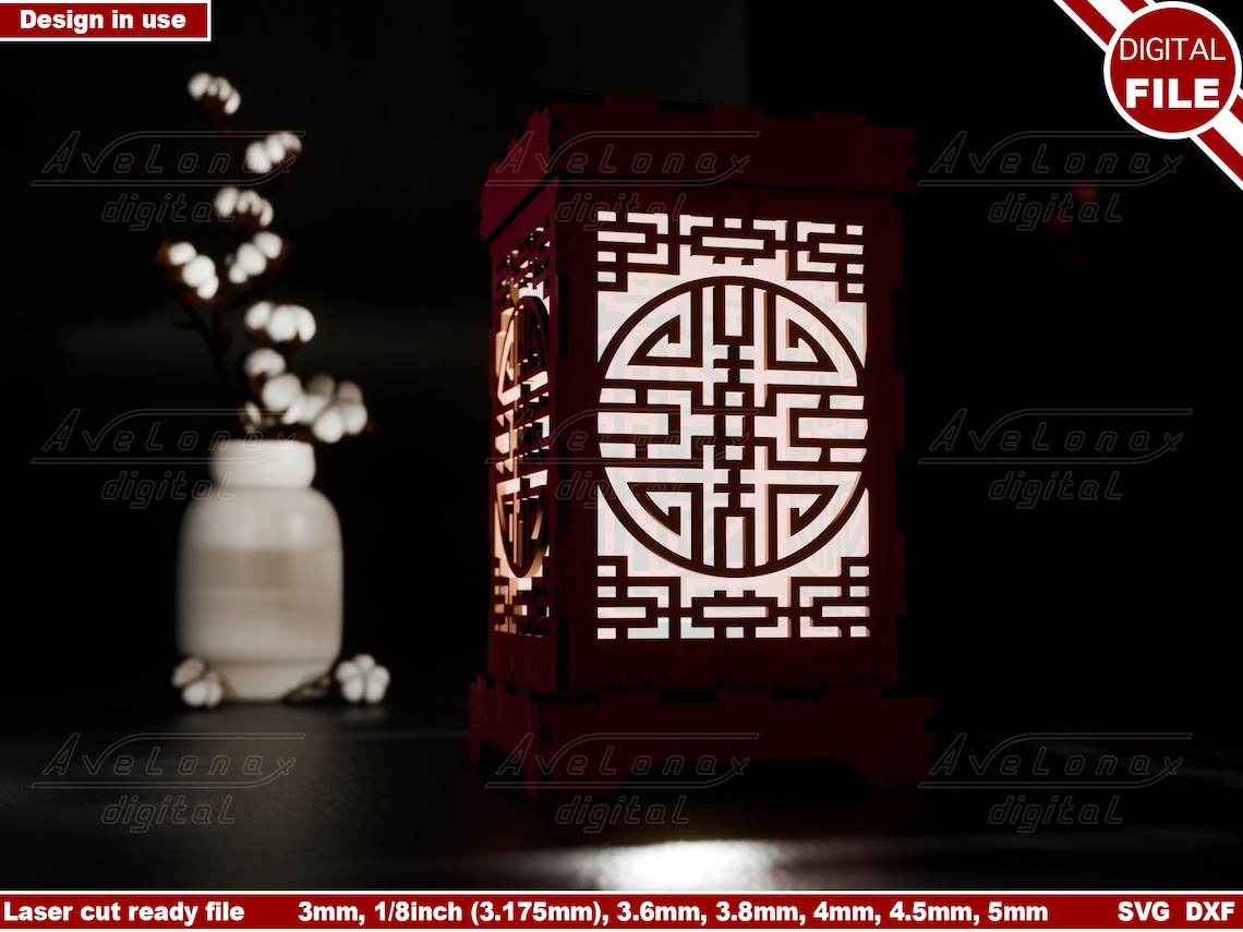 Asian Tabletop Lantern Cut File, Decorative Wooden Candle Holder ...