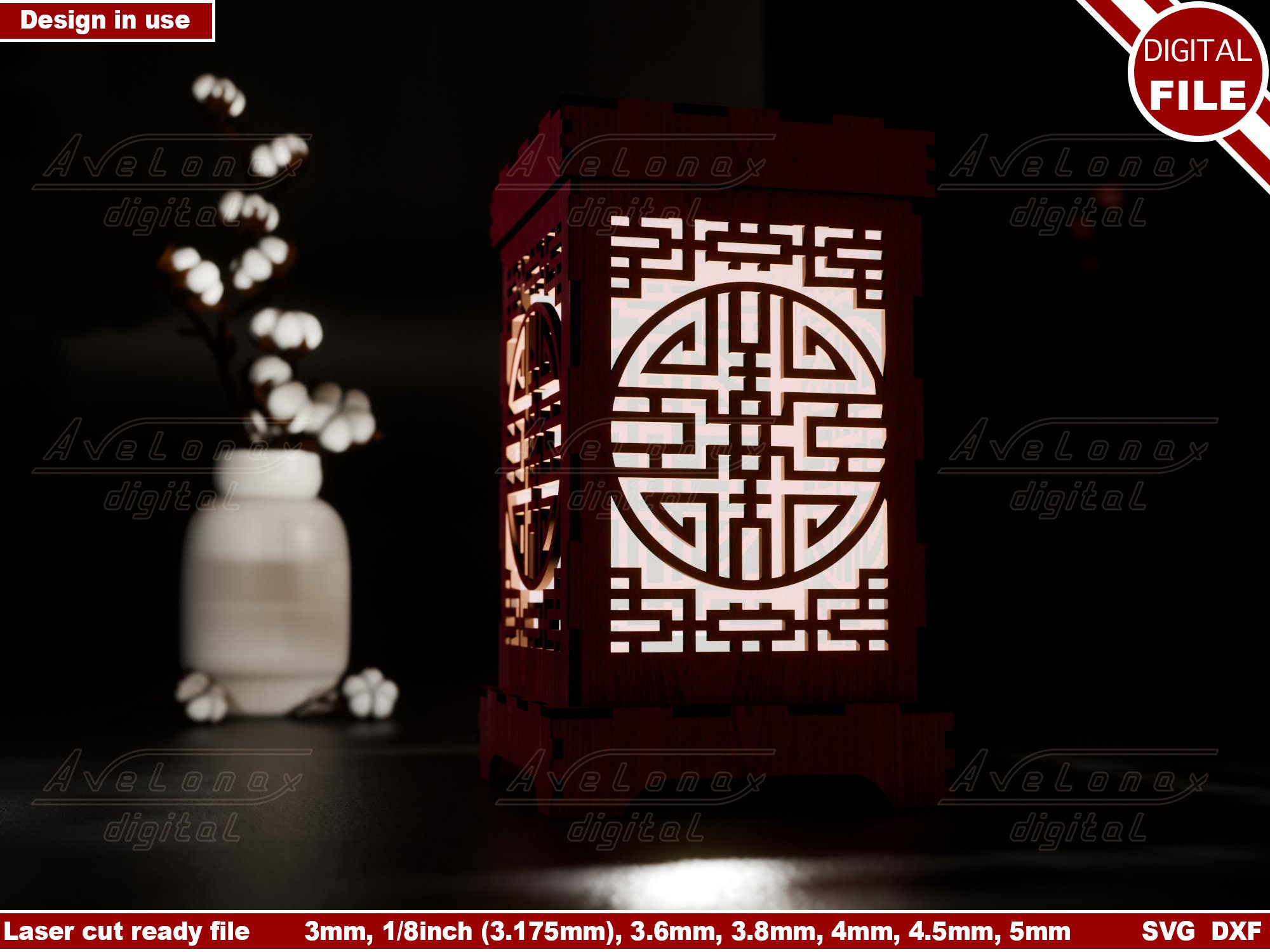 Asian Tabletop Lantern Cut File, Decorative Wooden Candle Holder ...