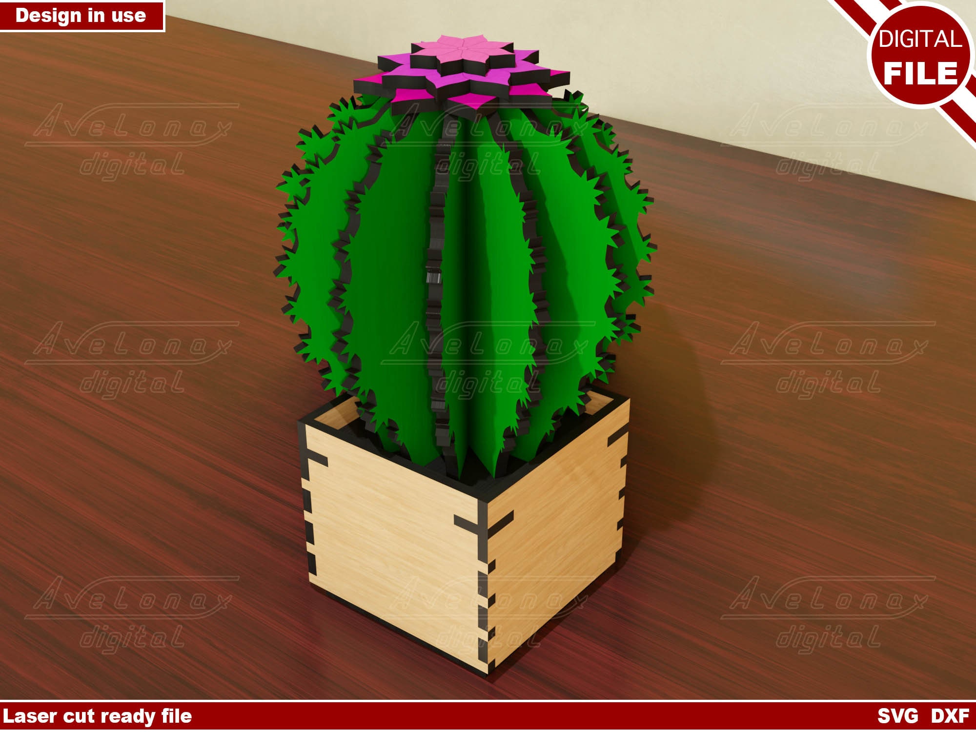 3D Cactus Favor Box Laser Cut File, Wooden Cactus Plant Gift Box SVG ...