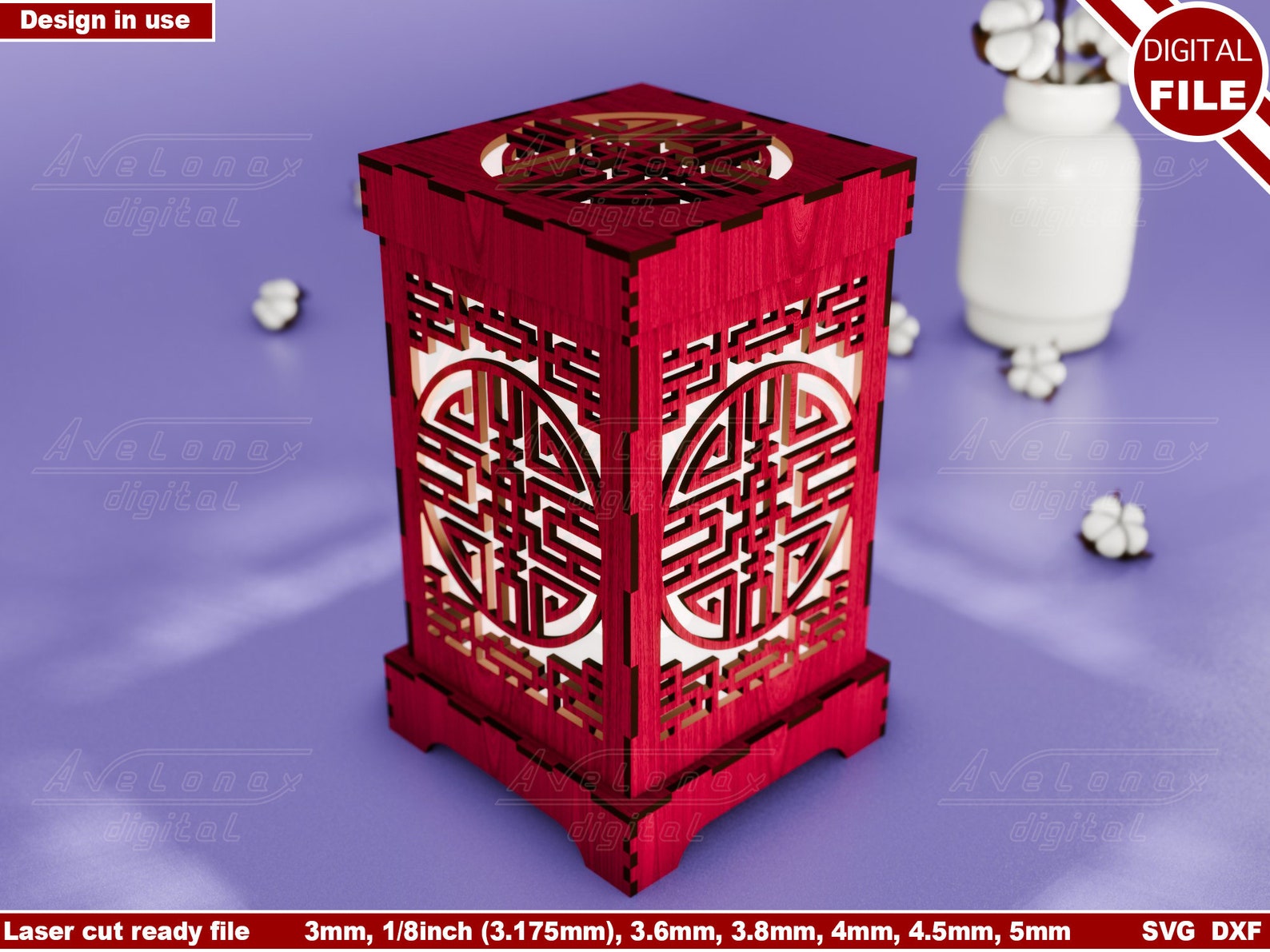 Asian Tabletop Lantern Cut File, Decorative Wooden Candle Holder ...