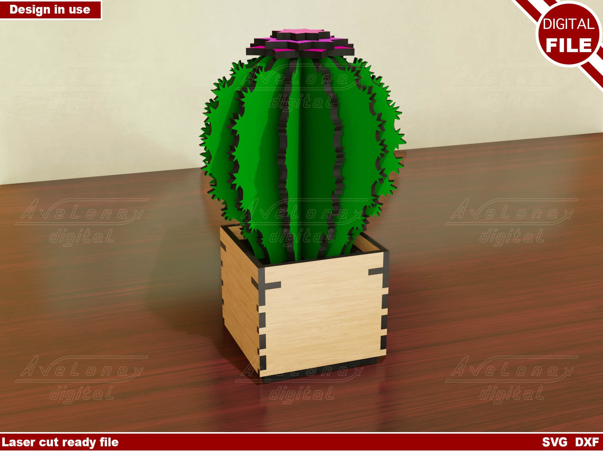 3D Cactus Favor Box Laser Cut File, Wooden Cactus Plant Gift Box SVG ...