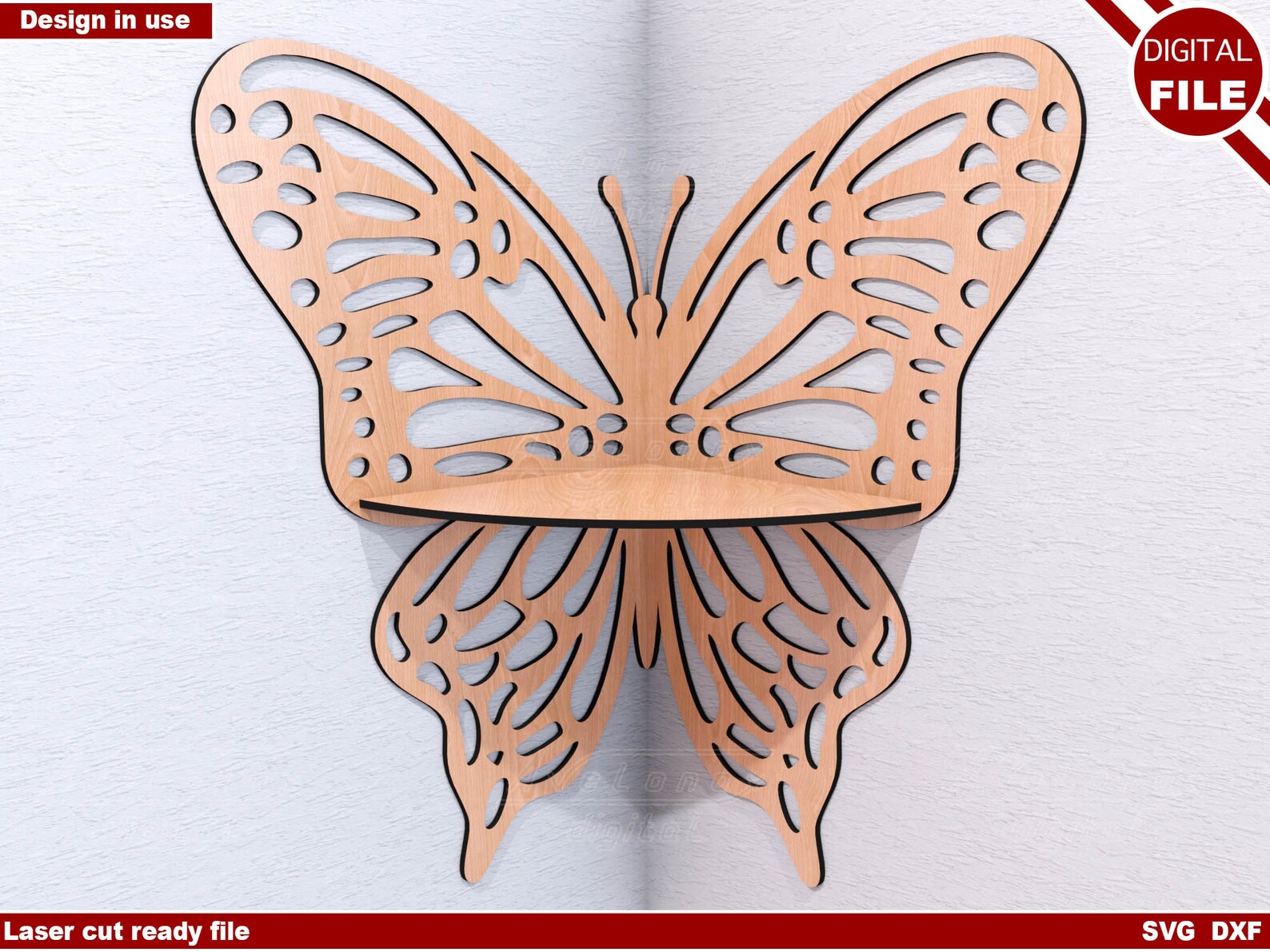 Butterfly Shelf 2 Sizes Laser Cut File, Corner Shelf CNC Plan, Display ...