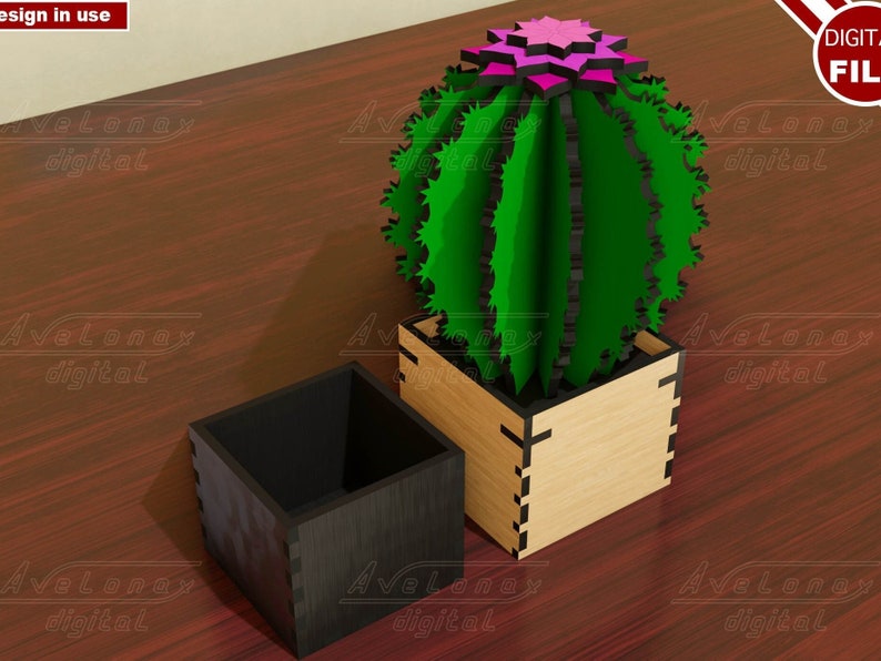 3D Cactus Favor Box Laser Cut File, Wooden Cactus Plant Gift Box SVG ...