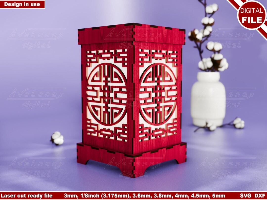Asian Tabletop Lantern Cut File, Decorative Wooden Candle Holder ...