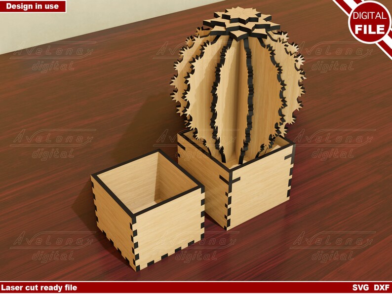 3D Cactus Favor Box Laser Cut File, Wooden Cactus Plant Gift Box SVG ...