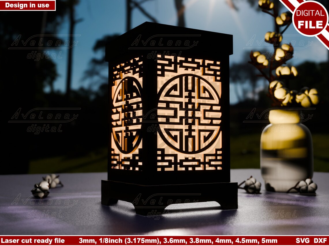 Asian Tabletop Lantern Cut File, Decorative Wooden Candle Holder ...