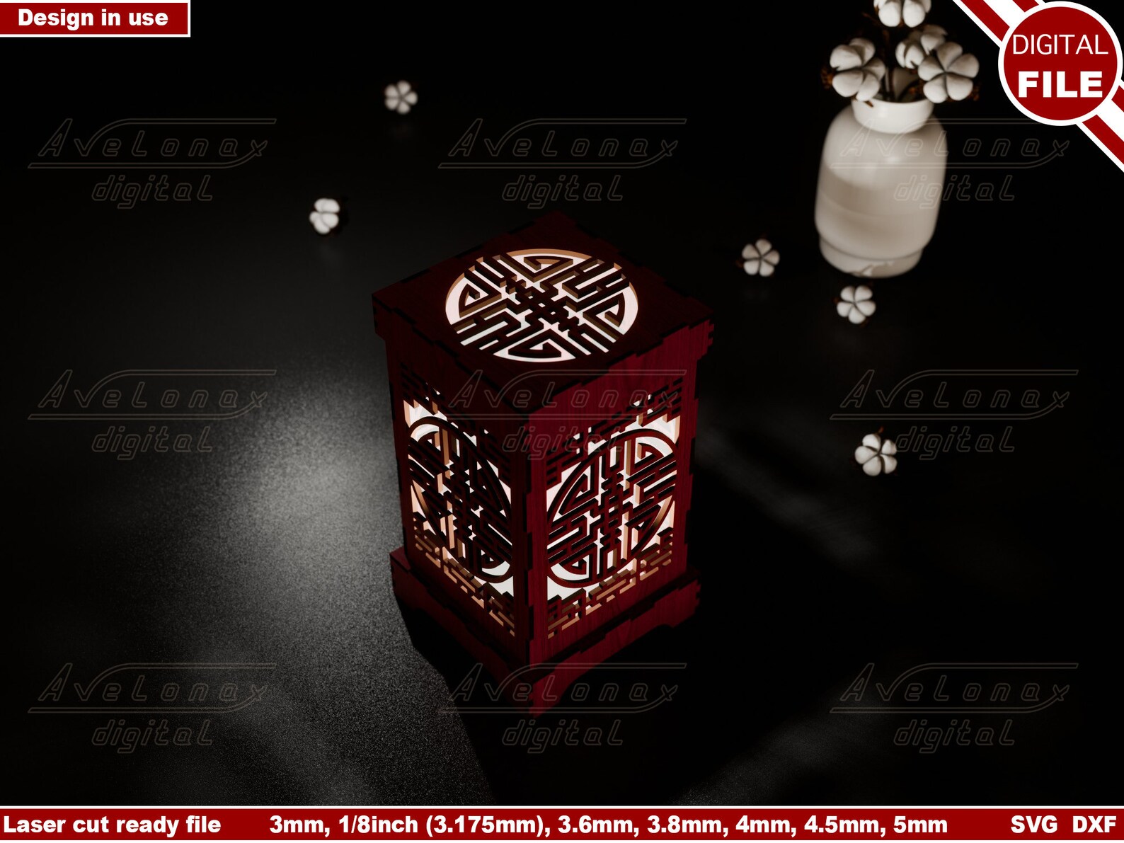 Asian Tabletop Lantern Cut File, Decorative Wooden Candle Holder ...