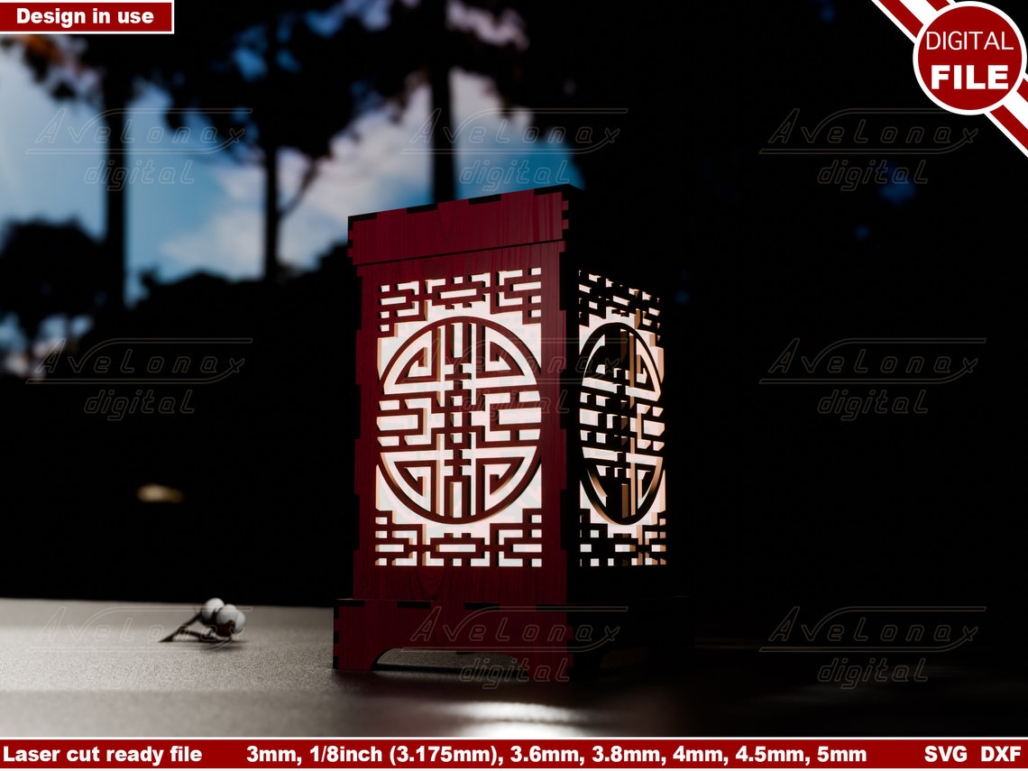 Asian Tabletop Lantern Cut File, Decorative Wooden Candle Holder ...