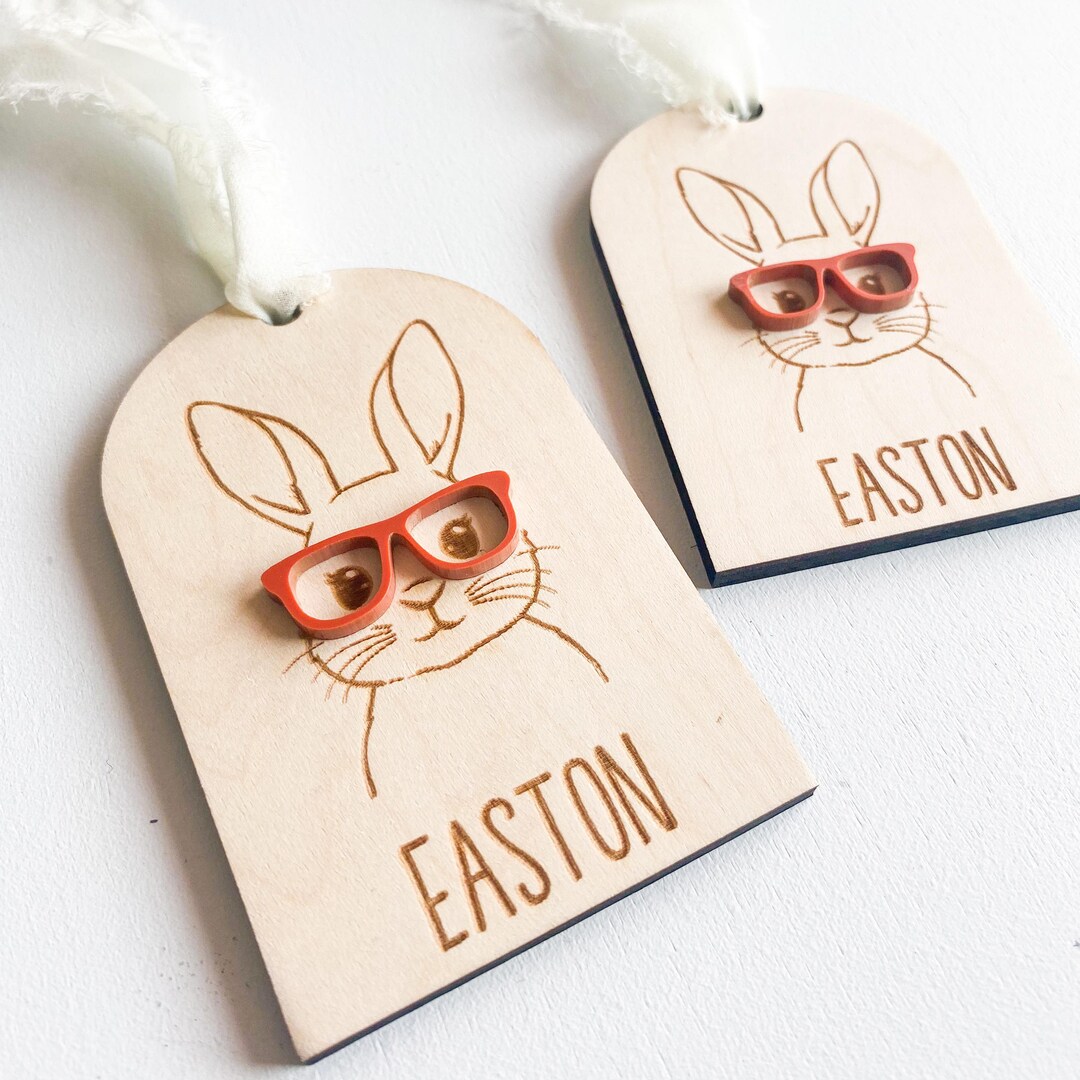 Personalized Wooden Easter Basket Tag – Bunny Name Tag, Custom Engraved ...