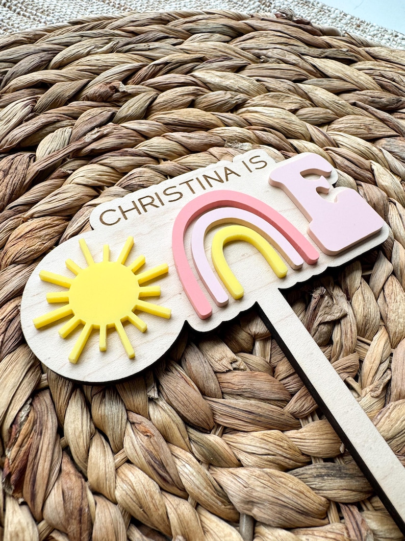 Rainbow First Birthday Cake Topper – Personalized Wood & Acrylic - Etsy