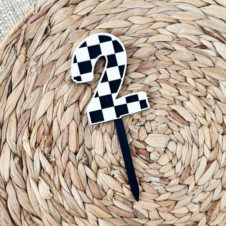 Checkerboard Number Cake Topper | Black and White Acrylic - Etsy