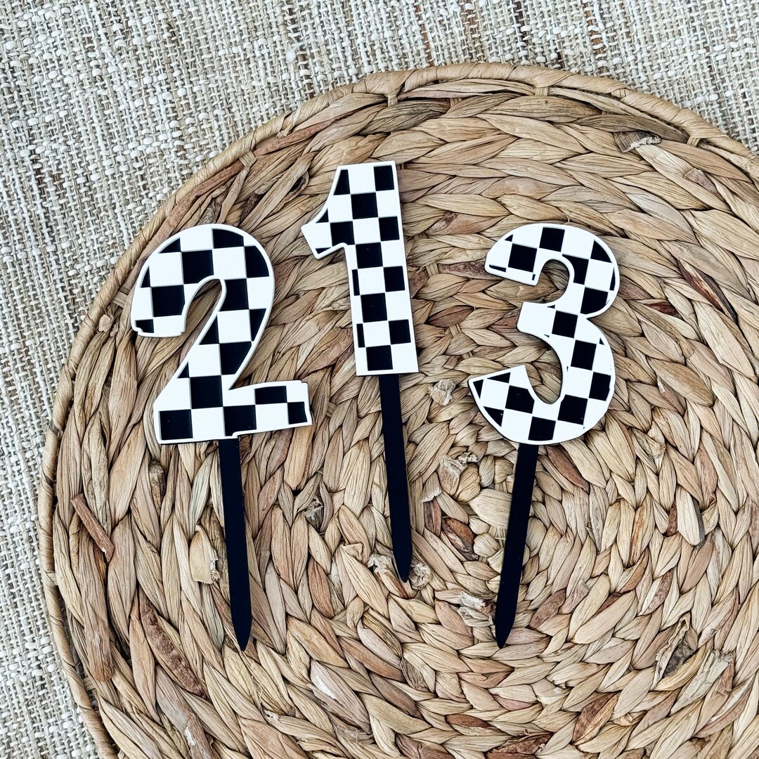 Checkerboard Cake Topper | Birthday Party Decor | Black White Checker ...