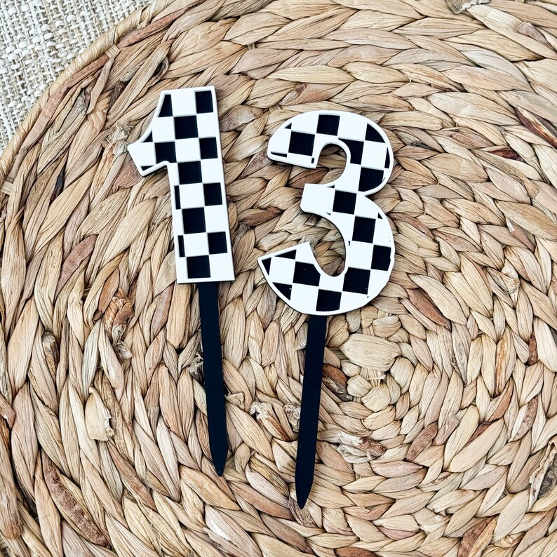 Checkerboard Cake Topper | Birthday Party Decor | Black White Checker ...