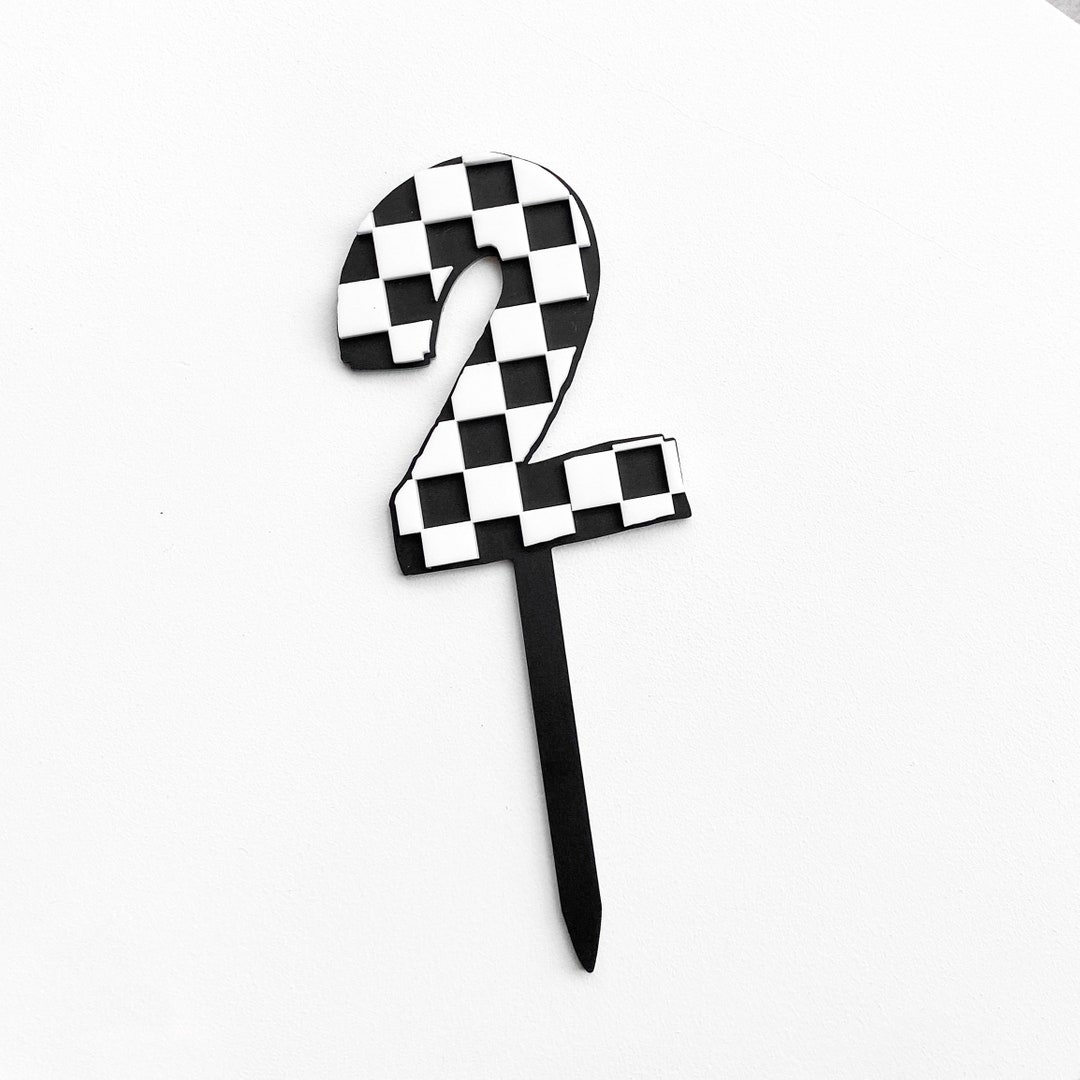 Checkerboard Cake Topper Birthday Party Decor Black White Checker Boys ...