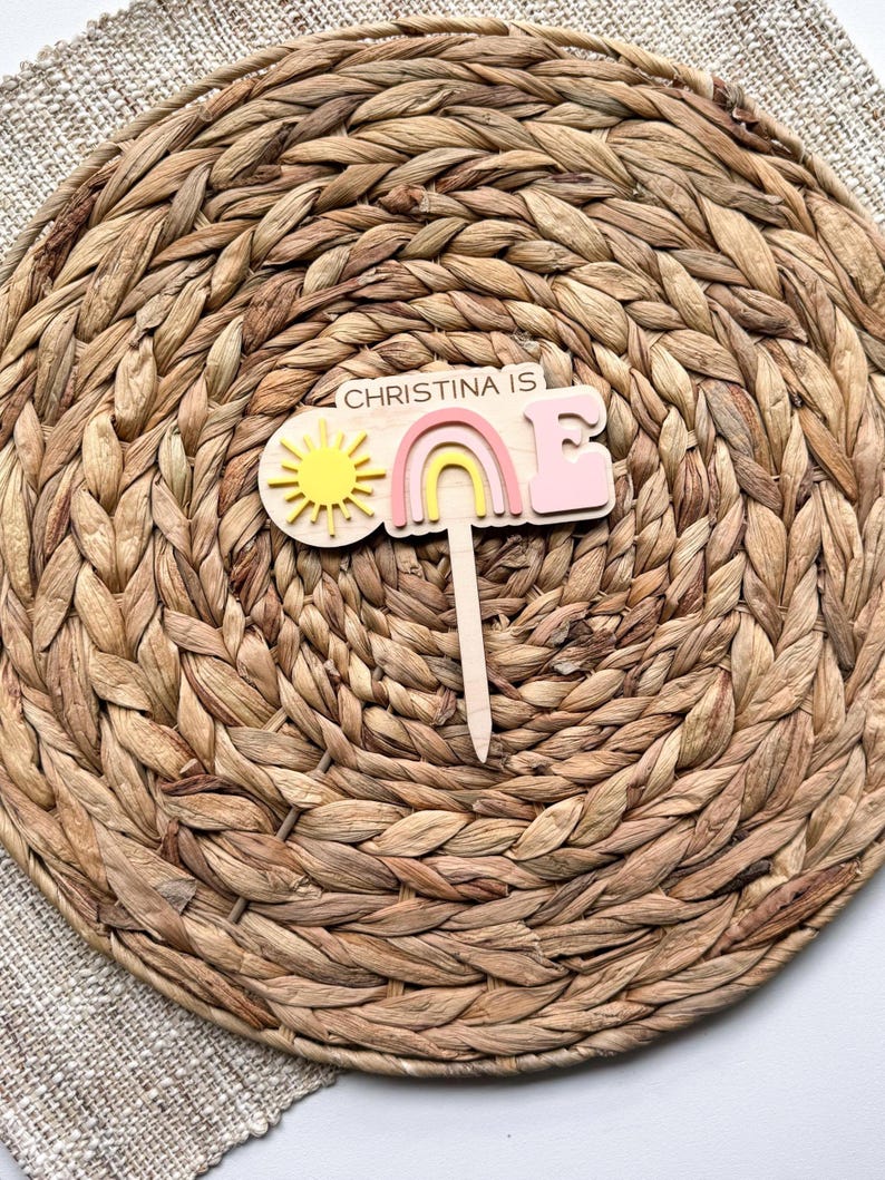 Rainbow First Birthday Cake Topper – Personalized Wood & Acrylic - Etsy