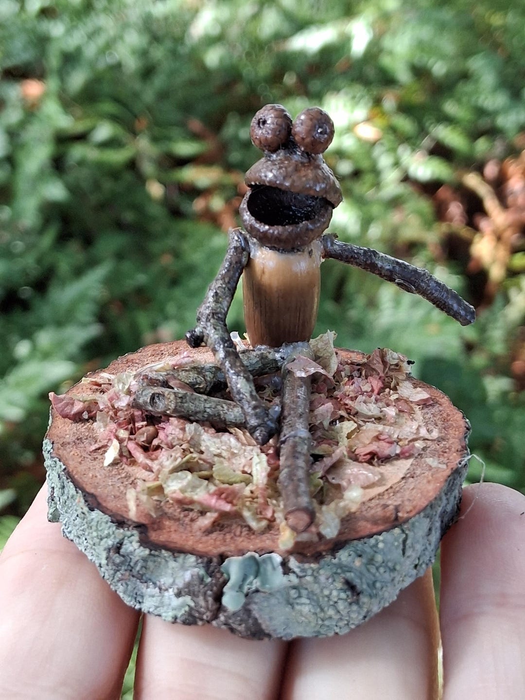 Frog Stretching Acorn People Forest Folk Fairy Elf Gnome Handmade, One ...