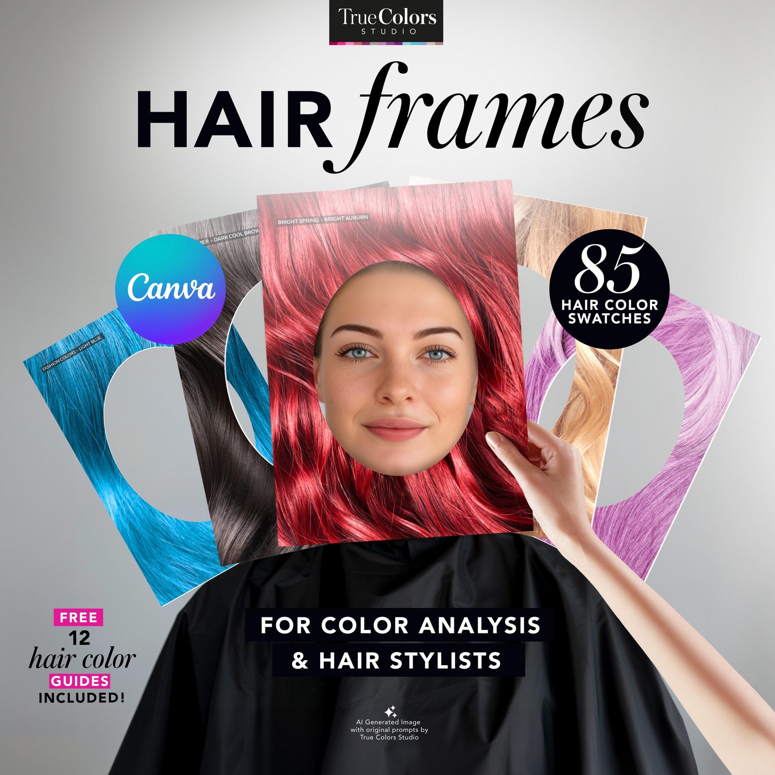Color Analysis Hair Frames Canva Templates Hair Color Drapes Swatches ...