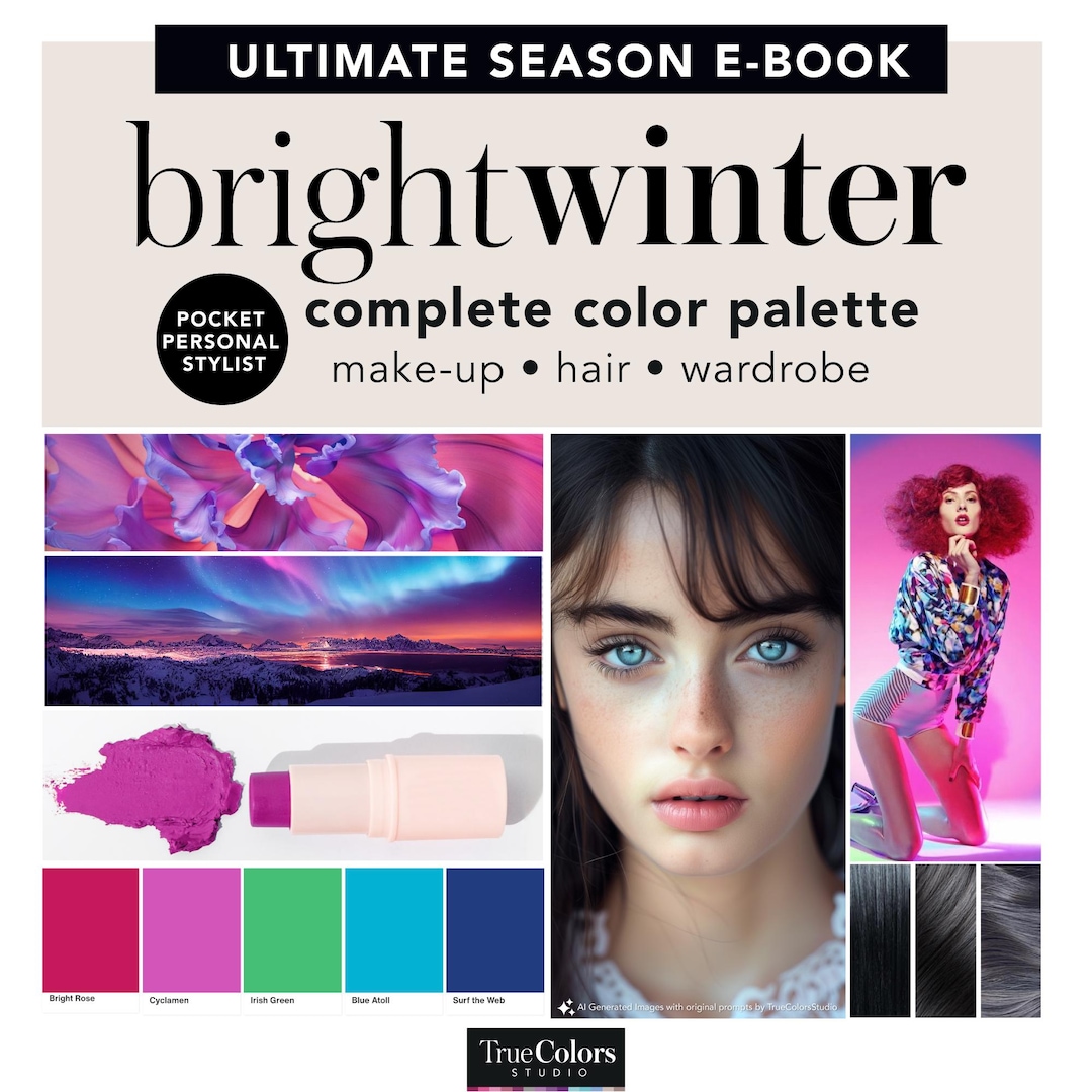 Bright Winter Season Color Analysis Clear Winter Makeup Palette Hair ...