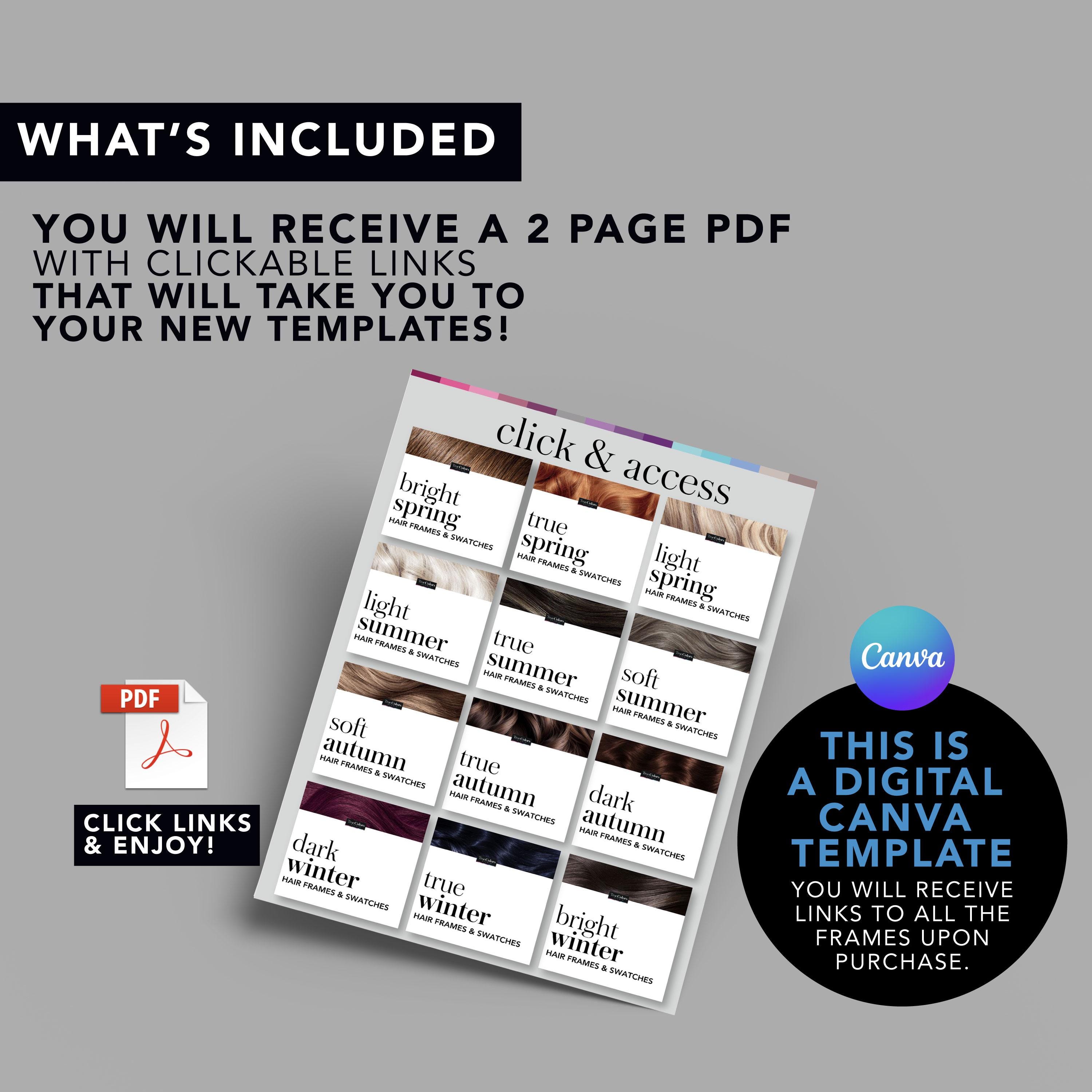 Color Analysis Hair Frames Canva Templates Hair Color Drapes Swatches ...