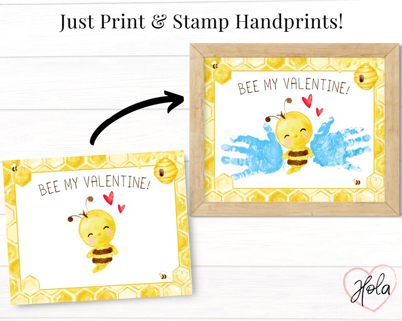 Handprint Valentine Card, Printable Valentines Day Craft for Kids, Bee ...