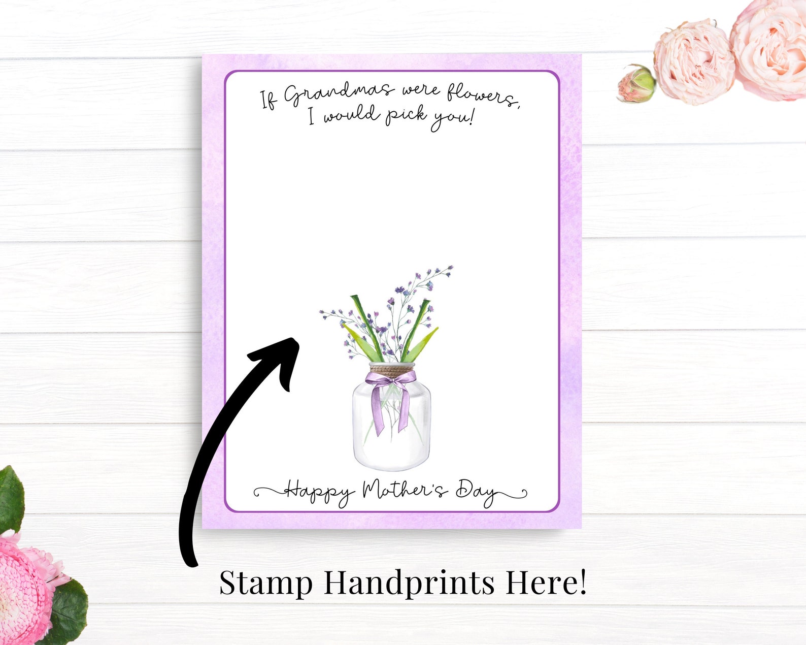 Grandma Gift Mothers Day Handprint Flowers Kids Printable - Etsy