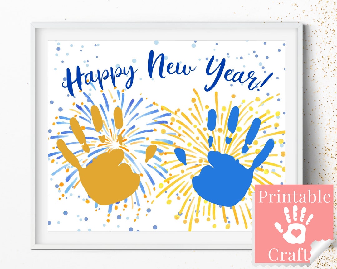 New Year Handprint Printable Craft for Kids, Finger Paint Art Activity ...