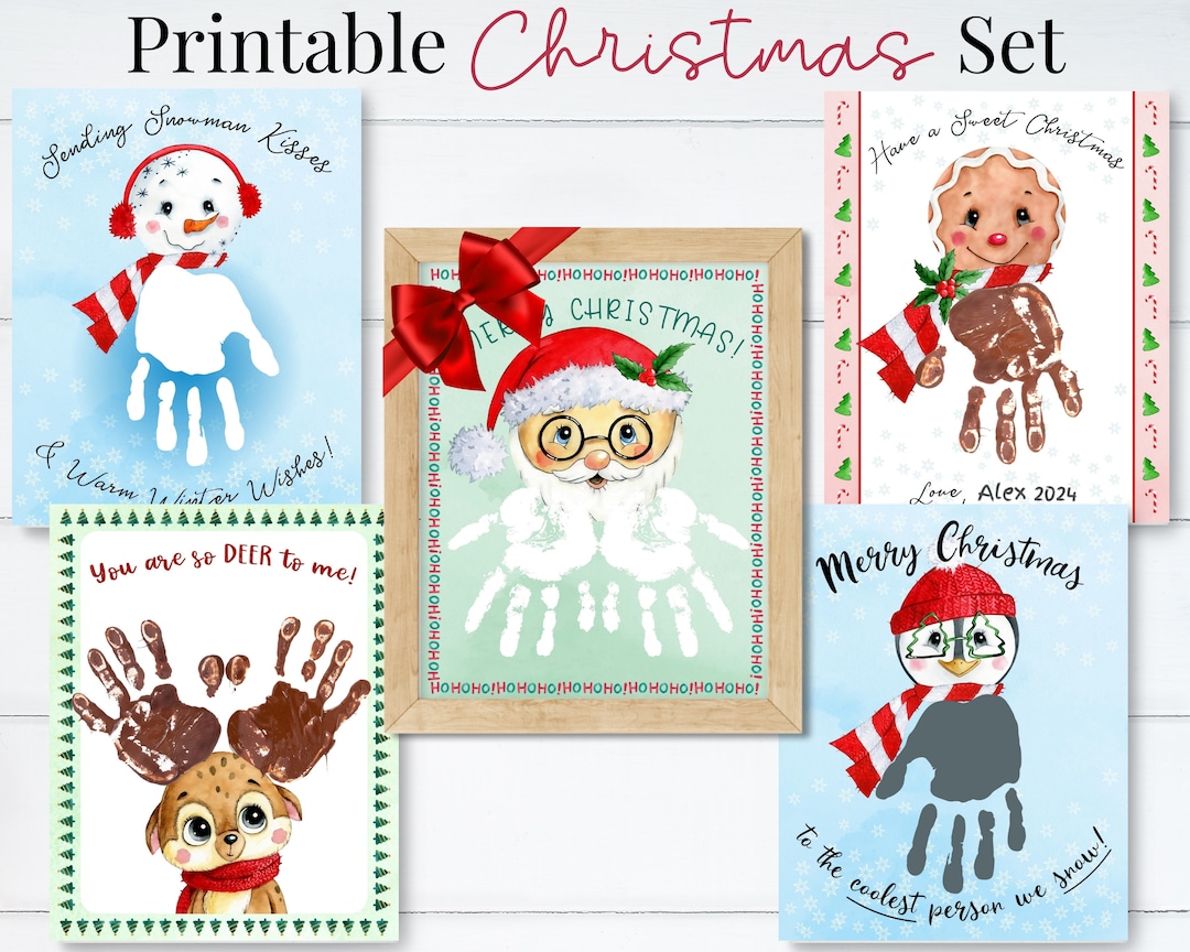 Handprint Art Christmas Decor, Christmas Card Set, Fun Christmas Craft ...