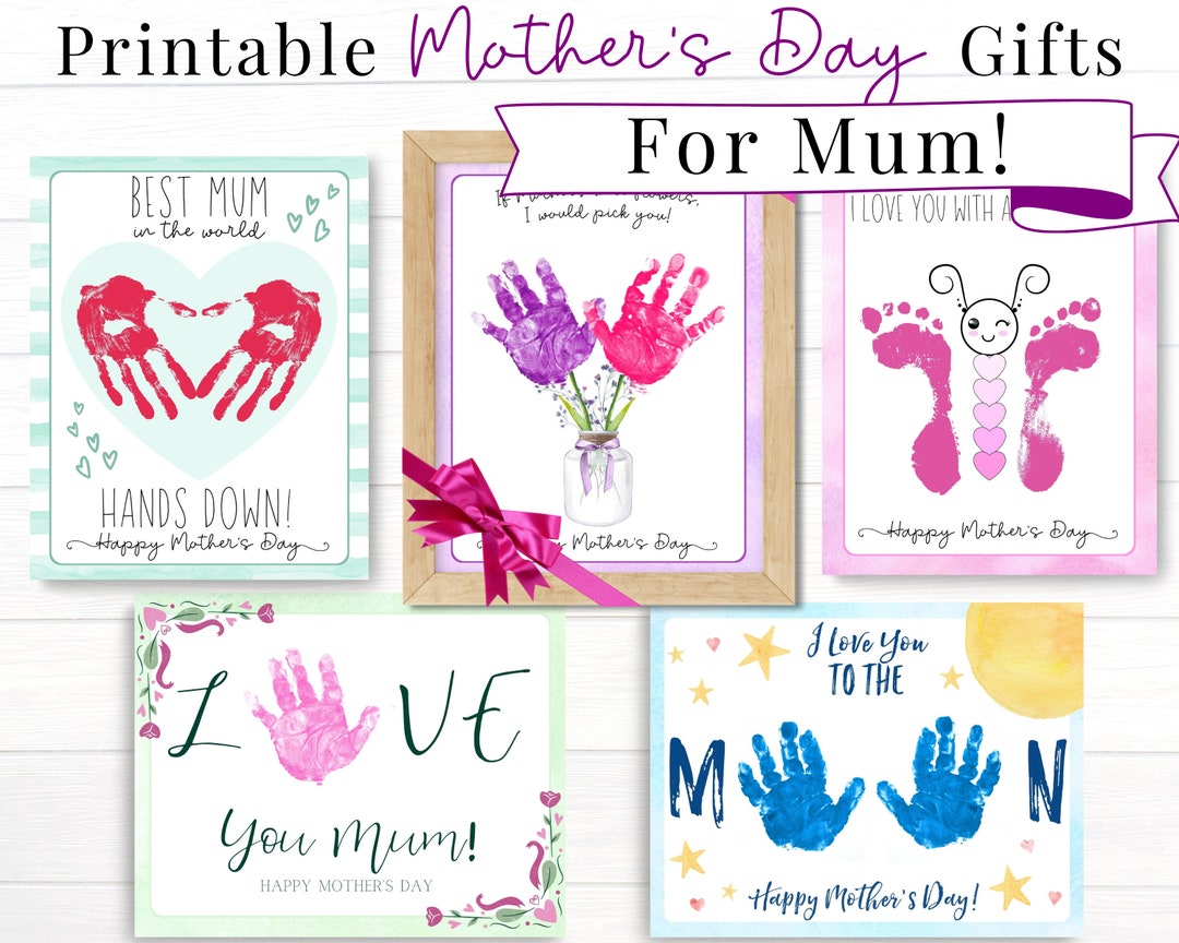 Gifts for Mum, Mother's Day Handprint Cards From Kids, Set of 5, A4 ...
