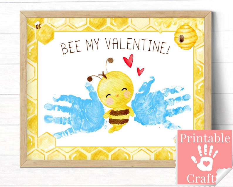 Handprint Valentine Card, Printable Valentines Day Craft for Kids, Bee ...