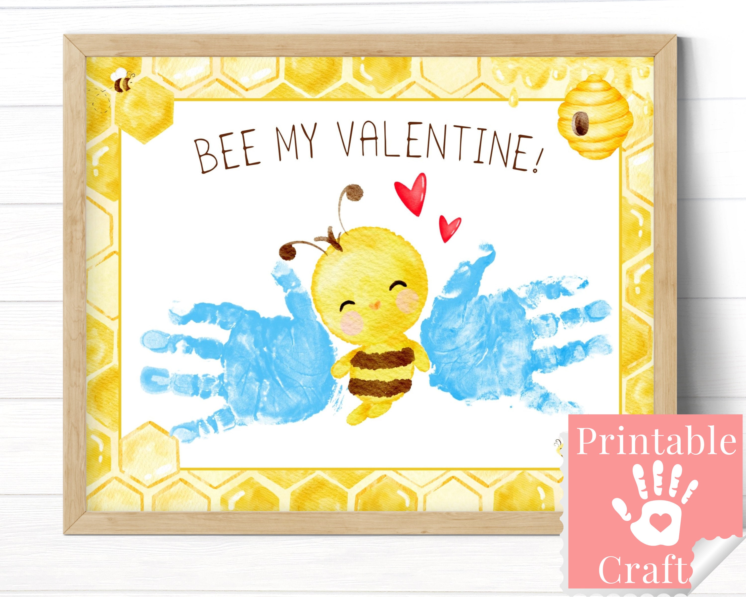 Handprint Valentine Card, Printable Valentines Day Craft for Kids, Bee ...