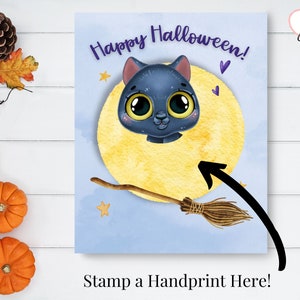 Preschool Halloween Craft for Kids, Black Cat Witch Handprint Art ...