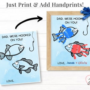 Fishing Gift for Dad, Handprint Birthday Card, Father's Day Gift From 2 ...
