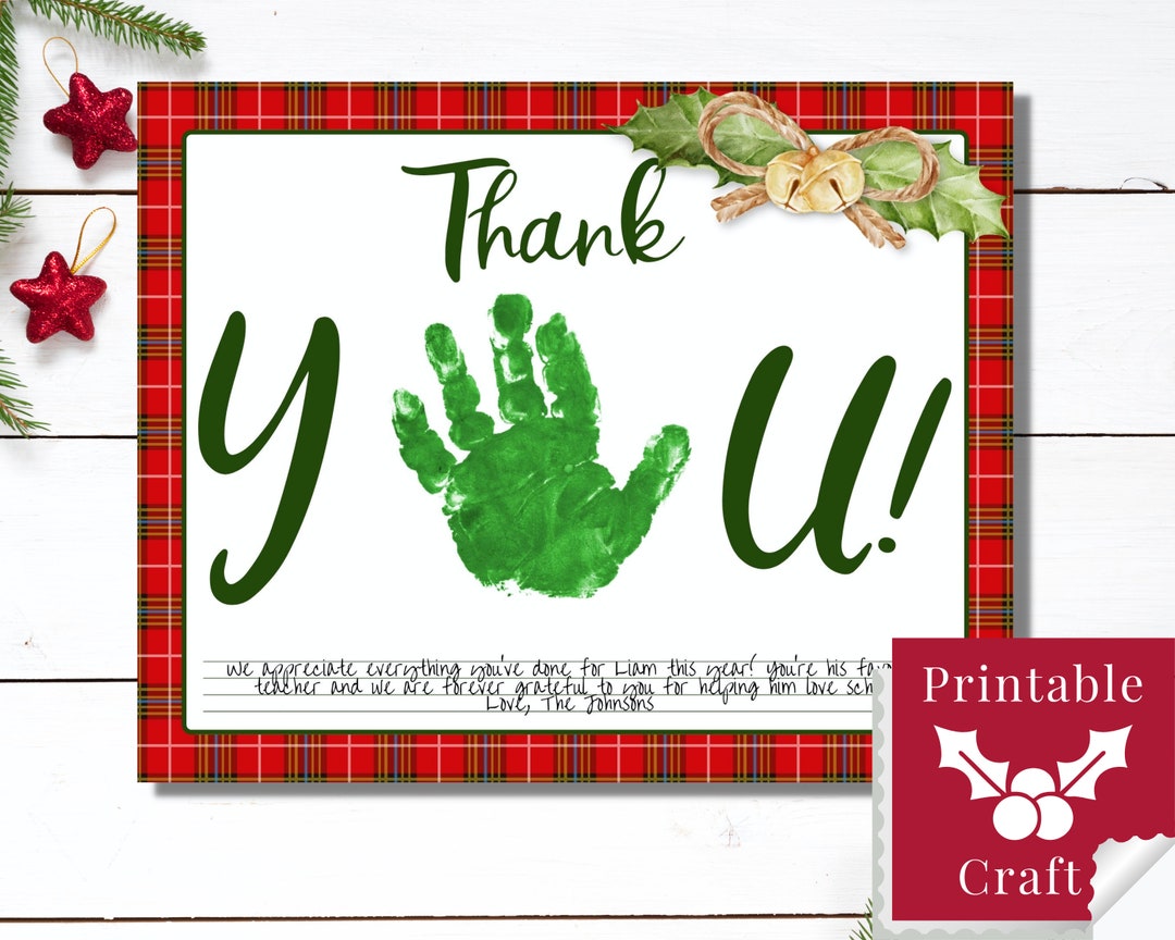 Thank You Holiday Cards, Printable Kids Handprint Craft, Gift for ...