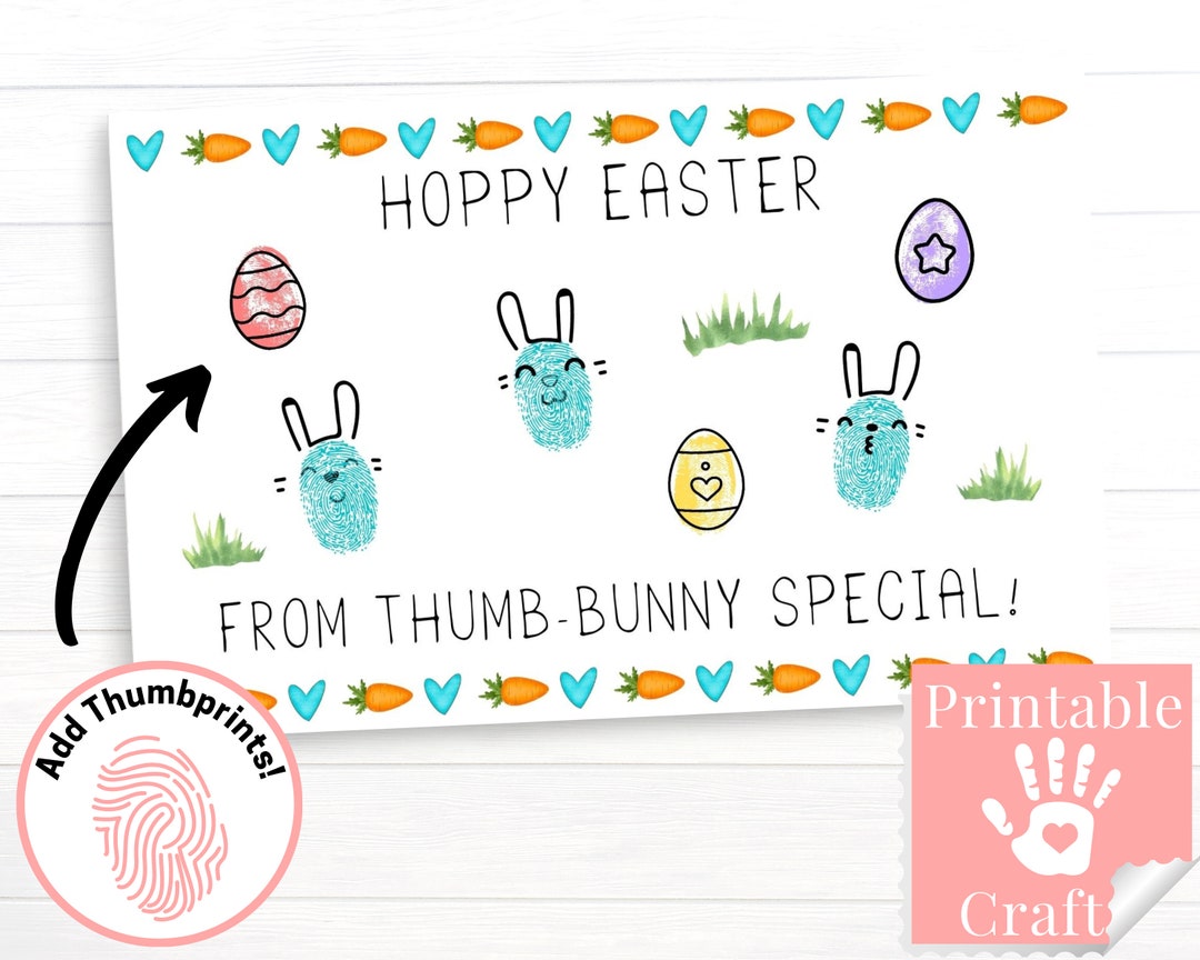 Easter Thumbprint Activity, Easter Sunday Cards for Grandparents, Hoppy ...