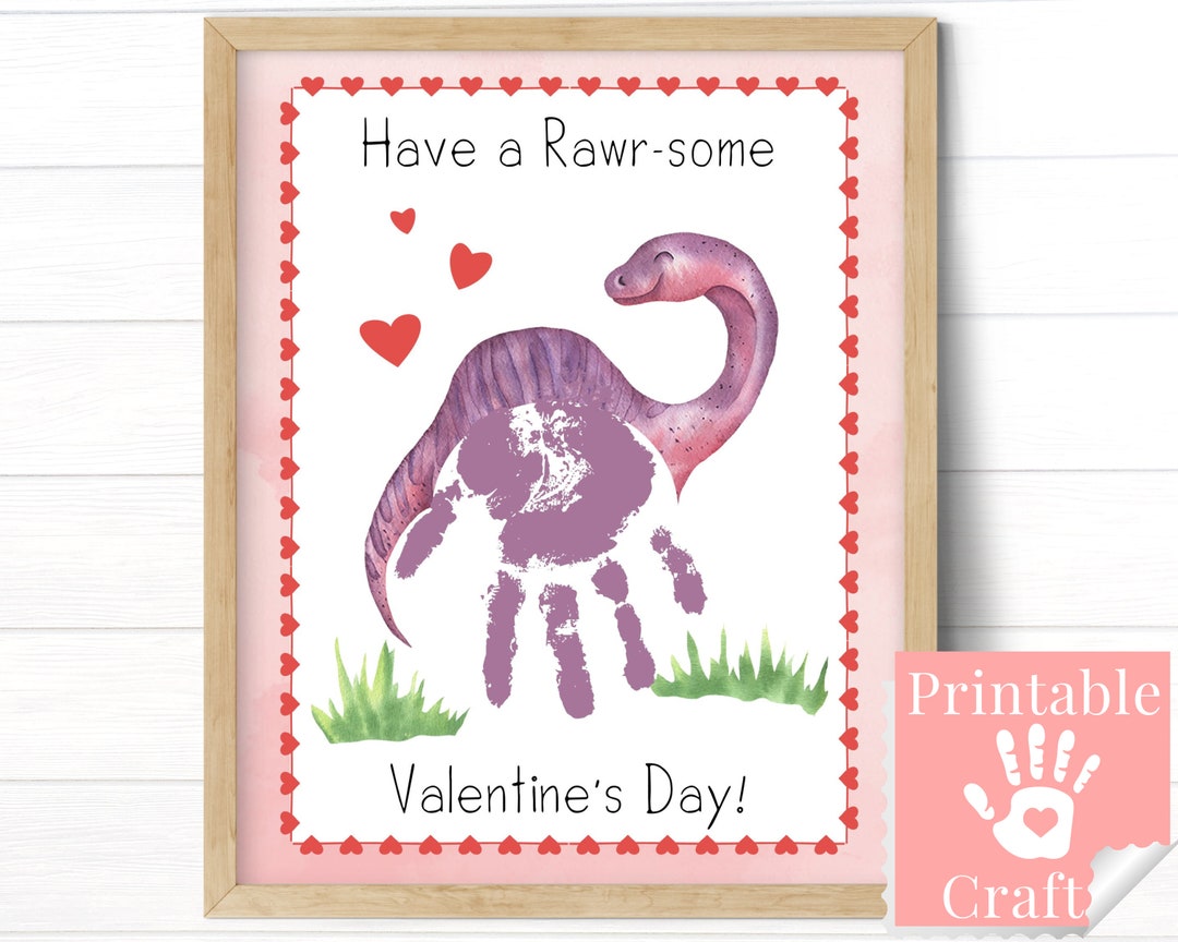 Valentine Dinosaur Crafts for Kids Preschool, Easy Handprint Valentines ...