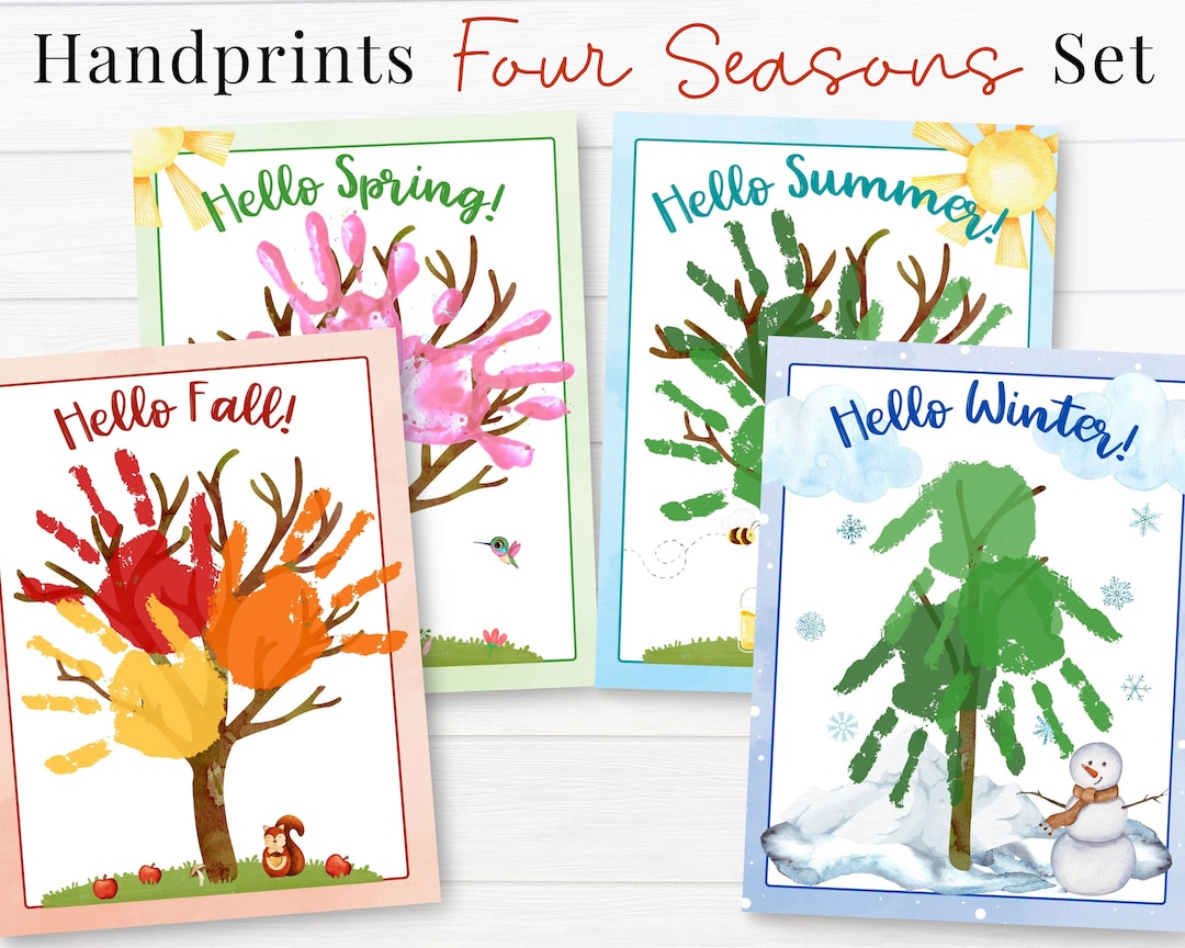 Four Seasons Handprint Trees, Preschool Lesson Printables, Hand Art ...
