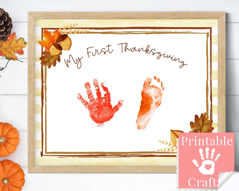 My First Thanksgiving Baby Boy, Printable Footprint Art, Watercolor ...