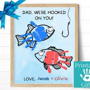 Fishing Gift for Dad, Handprint Birthday Card, Father's Day Gift From 2 ...